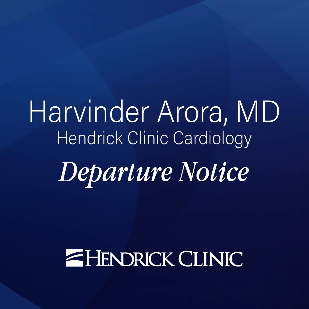 Dr. Harvinder Arora departure notice